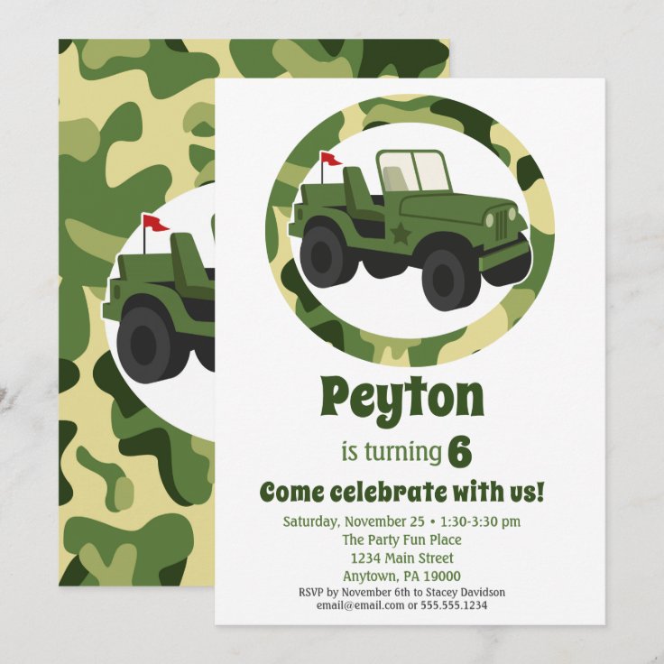 Army Military Camo Boys Birthday Party Invitation | Zazzle