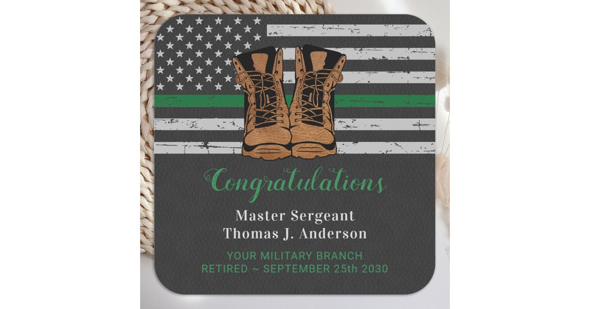 Army Military Retirement Leather Boots Green Line Square Sticker | Zazzle