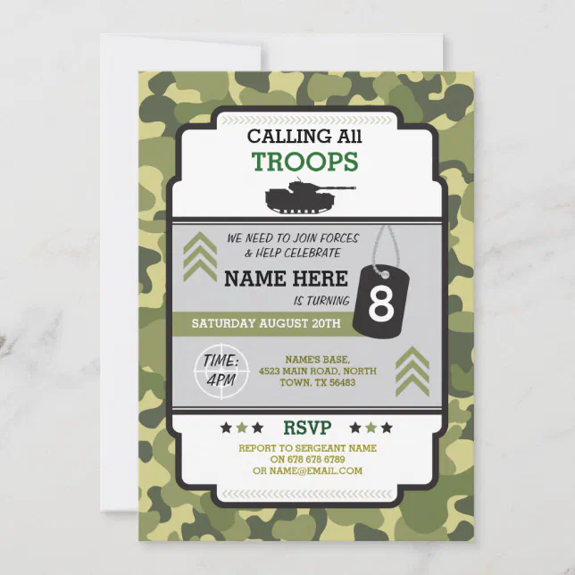 ARMY MILITARY TROOPS TANK INVITE BIRTHDAY PARTY | Zazzle