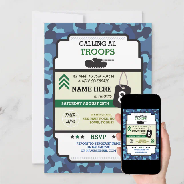 ARMY SOLDIER TROOPS TANK GUN INVITE BIRTHDAY PARTY | Zazzle