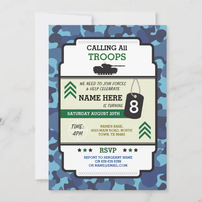 ARMY SOLDIER TROOPS TANK GUN INVITE BIRTHDAY PARTY | Zazzle