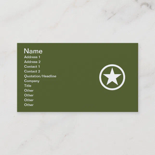 Army Star Business Card | Zazzle
