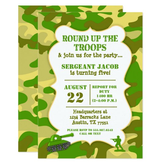 Army Toy Soldier Birthday Invitation Camouflage | Zazzle.com