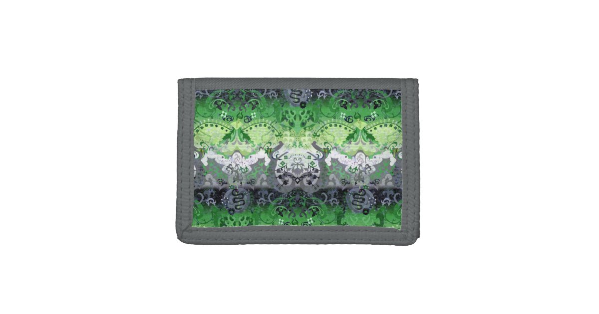 Aromantic Dragon Damask - Aro Pride Flag Colors Trifold Wallet | Zazzle