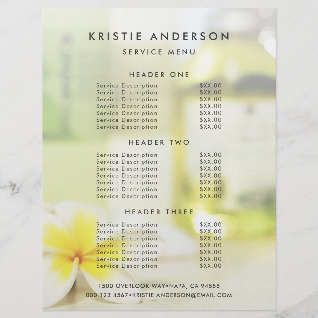 Aromatherapy Spa Skin Care Massage Price List Flyer | Zazzle