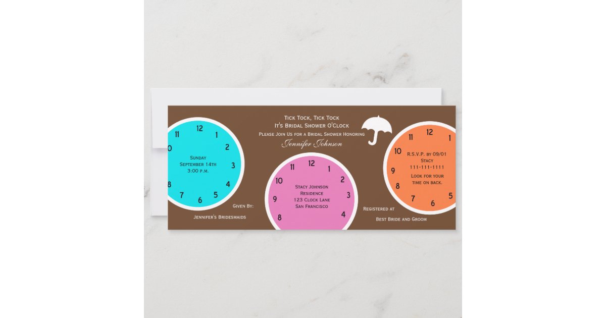 Around the Clock Bridal Shower Invitation Brown | Zazzle