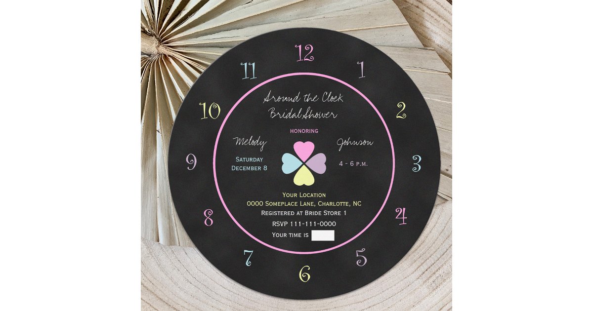 Around the Clock Bridal Shower Invitation Chalk | Zazzle