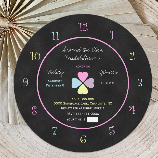 Around the Clock Bridal Shower Invitation Chalk | Zazzle