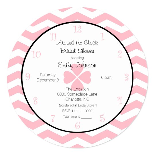 Around the Clock Bridal Shower Invitation in Pink | Zazzle.com
