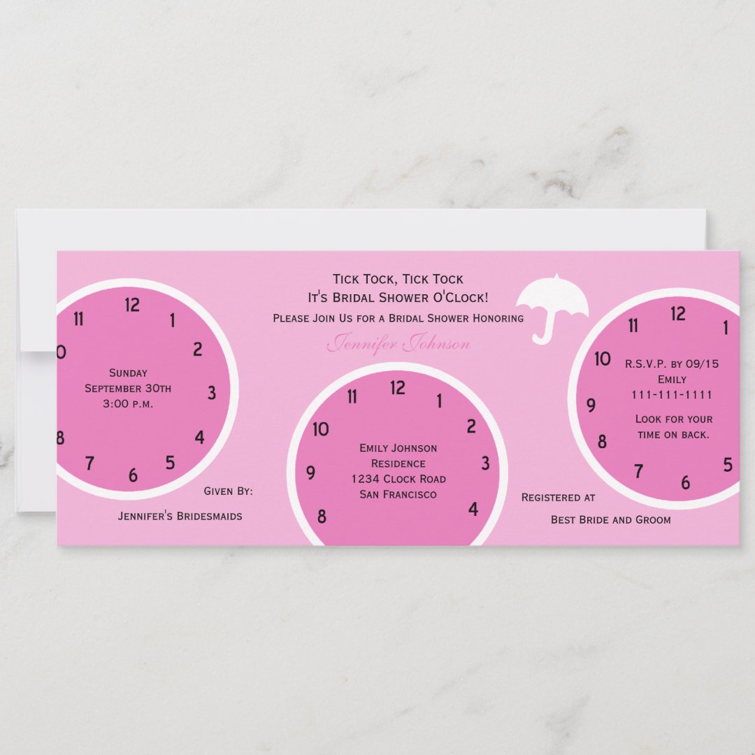 Around the Clock Bridal Shower Invitation Pink | Zazzle