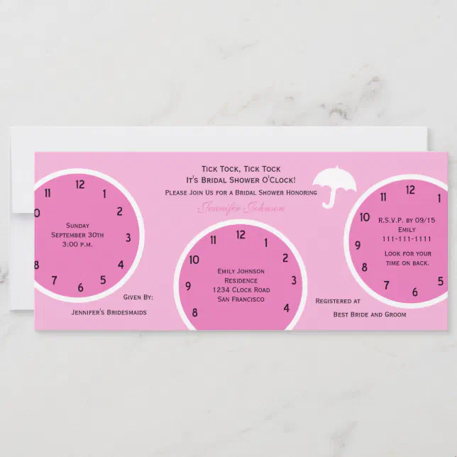 Around the Clock Bridal Shower Invitation Pink | Zazzle