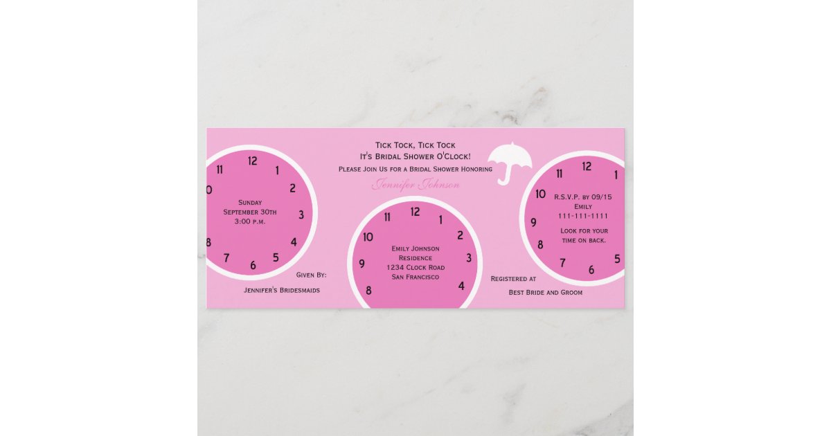 Around the Clock Bridal Shower Invitation Pink | Zazzle.com
