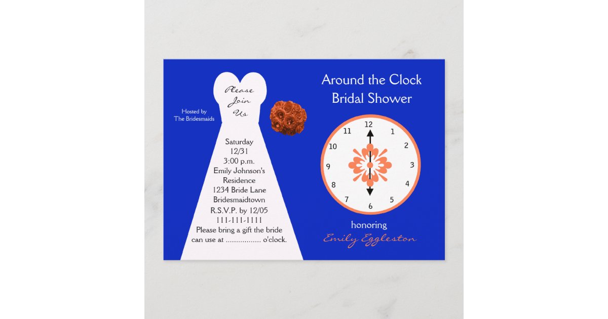 Around the Clock Bridal Shower Invitations -- Blue | Zazzle.com