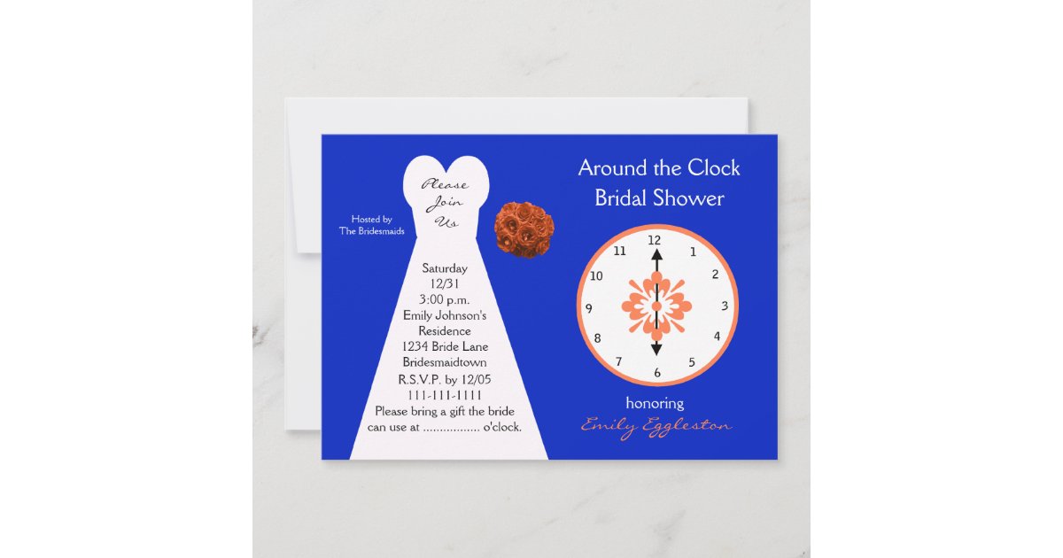 Around the Clock Bridal Shower Invitations -- Blue | Zazzle