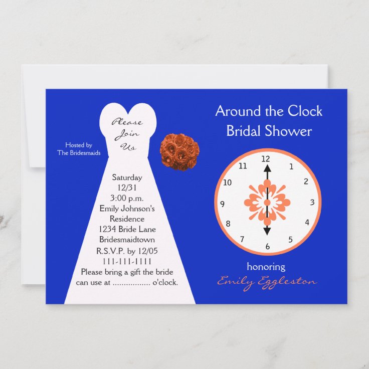 Around the Clock Bridal Shower Invitations -- Blue | Zazzle