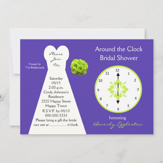 Around the Clock Bridal Shower Invitations Purple | Zazzle.com
