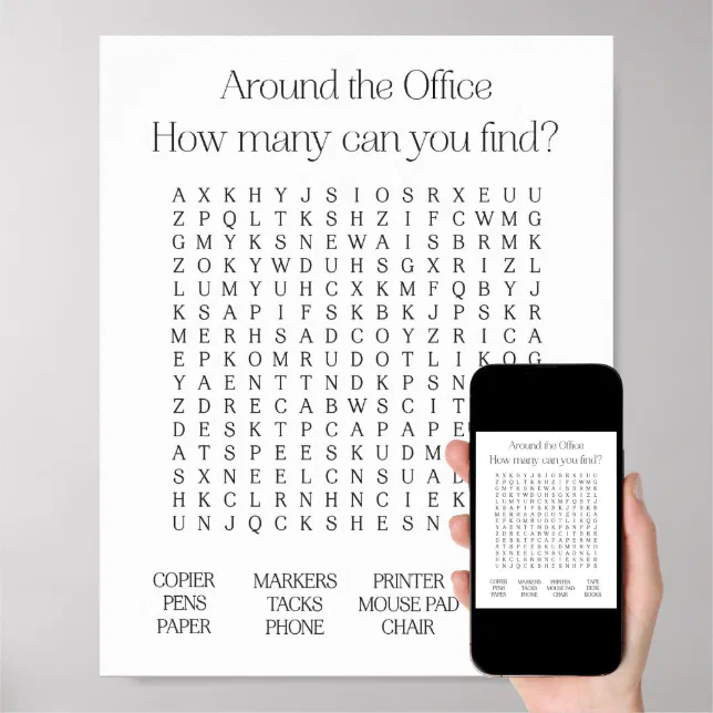 Around the Office Word Search Poster | Zazzle