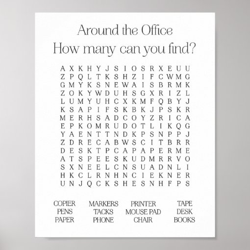 Around the Office Word Search Poster | Zazzle