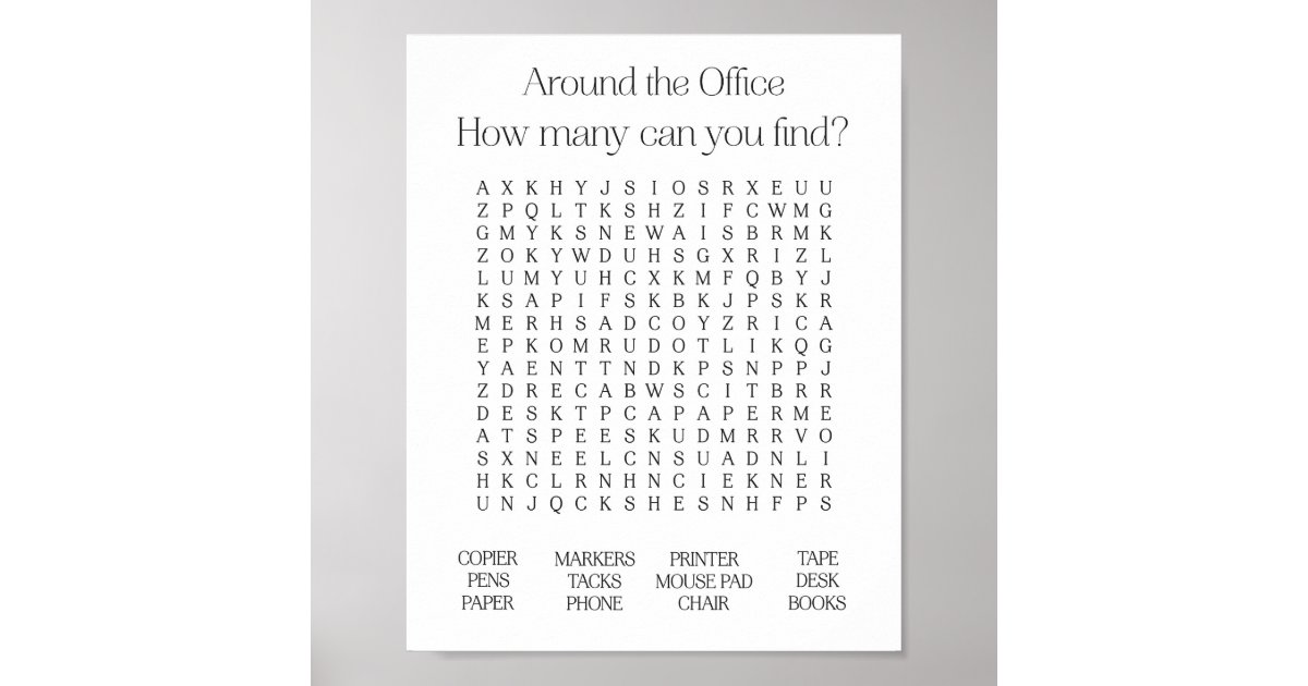 Around the Office Word Search Poster | Zazzle