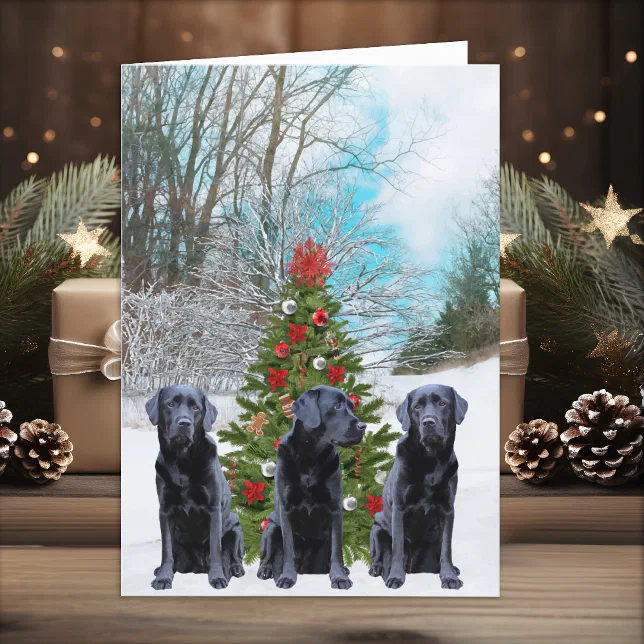 Around the Tree - Black Labrador Holiday Card | Zazzle