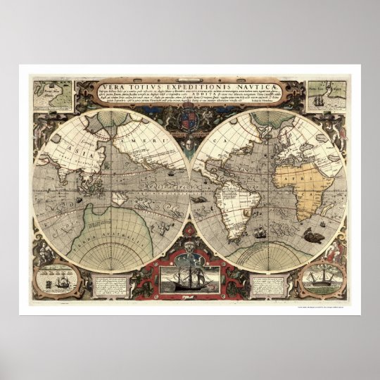 Around the World Drake Map - 1595 Poster | Zazzle.com