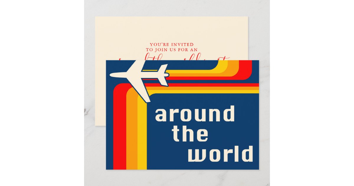 around the world retro stripes invitation | Zazzle