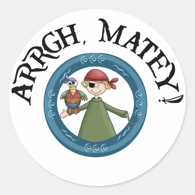 Arrgh Matey Pirate And Parrot Sticker | Zazzle