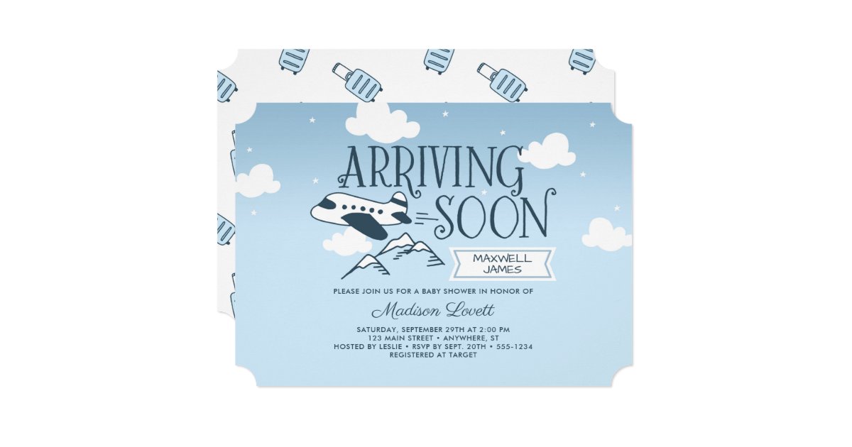 Arriving Soon: Airplane Baby Shower Invitation | Zazzle.com