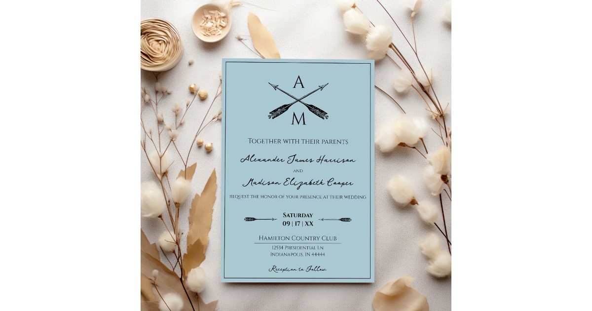 Arrows and Monograms Wedding | Aqua Invitation | Zazzle