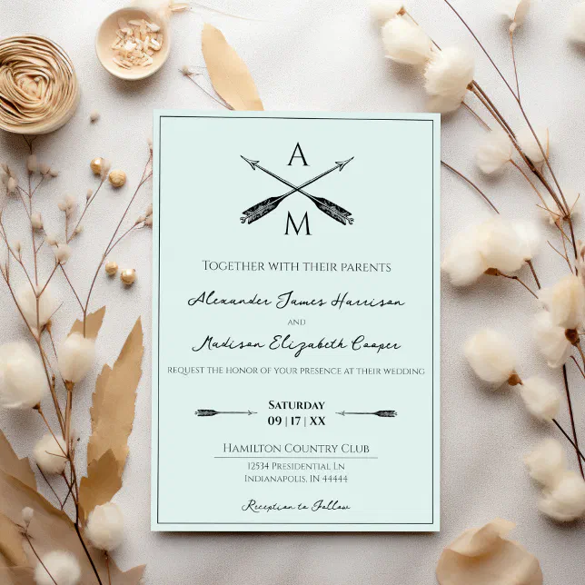 Arrows and Monograms Wedding | Mint Green Invitation | Zazzle