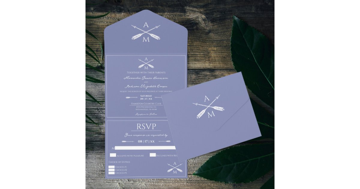Arrows and Monograms Wedding | Periwinkle All In One Invitation | Zazzle