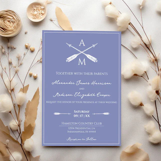 Arrows and Monograms Wedding | Periwinkle Invitation | Zazzle