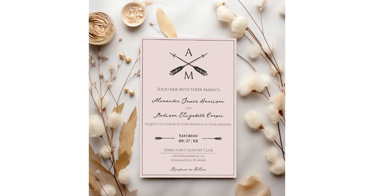 Arrows and Monograms Wedding | Pink Invitation | Zazzle