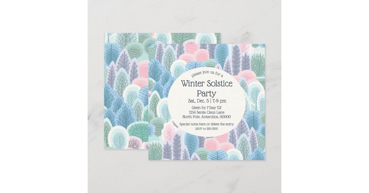 Arsty Winter Pastel Trees Christmas Party Invitation | Zazzle