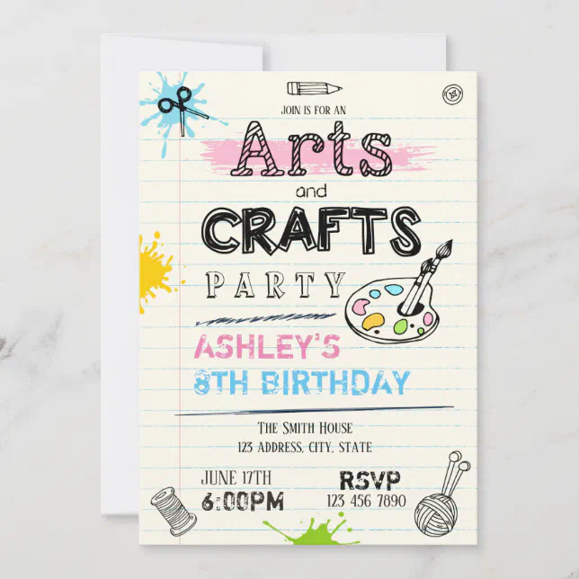Art and craft birthday party invitation | Zazzle