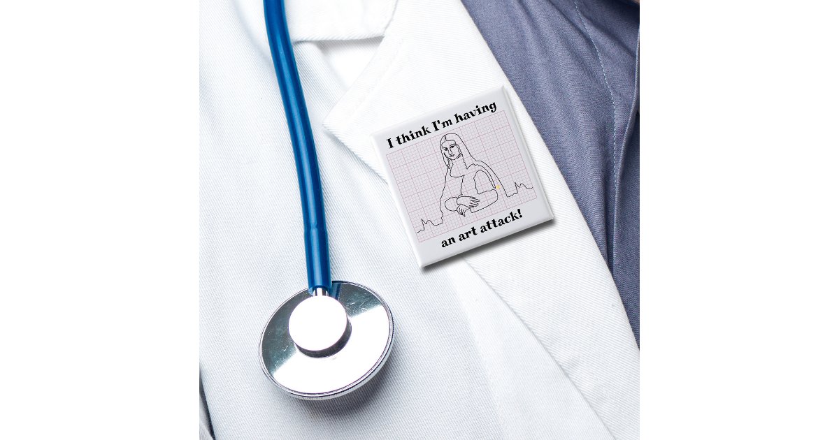 Art Attack Funny Mona Lisa EKG Cardiology Pun Button | Zazzle