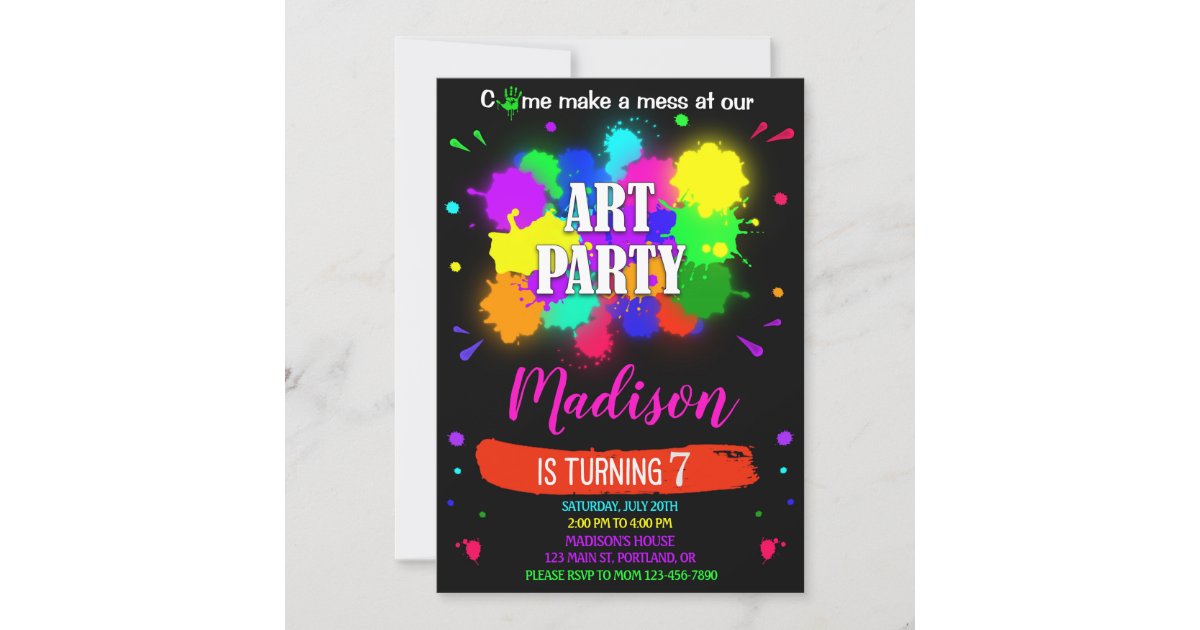 Art birthday invitation Artsy paint craft party | Zazzle
