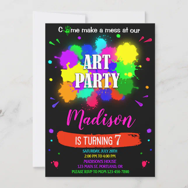 Art birthday invitation Artsy paint craft party | Zazzle
