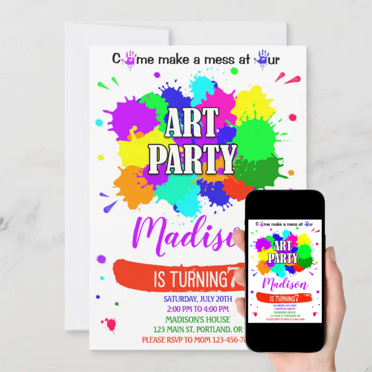 Art birthday invitation Artsy painting plottery | Zazzle