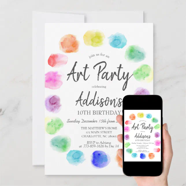 Art Birthday Invite, Paint Birthday Invitation, Invitation | Zazzle