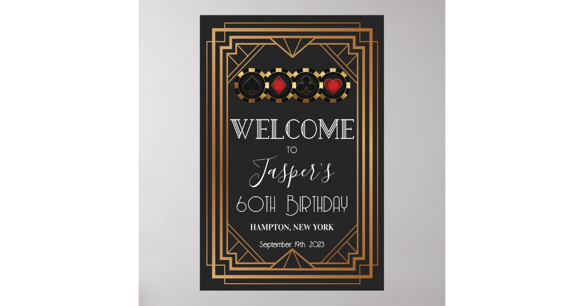 Art Deco 1920s Black and Gold Casino Welcome Sign | Zazzle