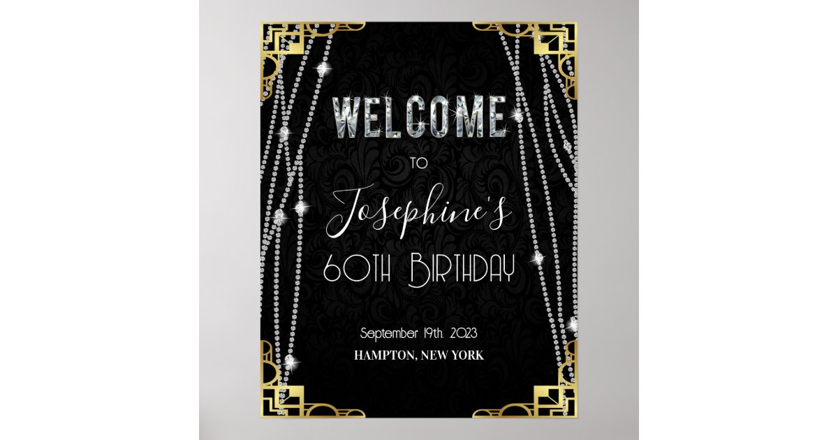 Art Deco 1920s Black and Gold Diamond Welcome Sign | Zazzle