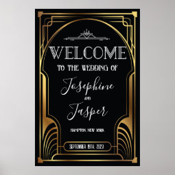 Art Deco 1920s Black and Gold Welcome Sign | Zazzle