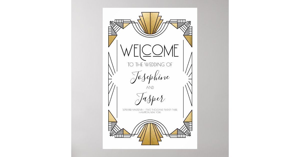 Art Deco 1920s White and Gold Welcome Sign | Zazzle