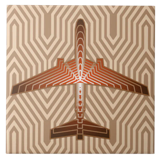 Art Deco Airplane, Bronze, Gold and Rust Brown Ceramic Tile | Zazzle