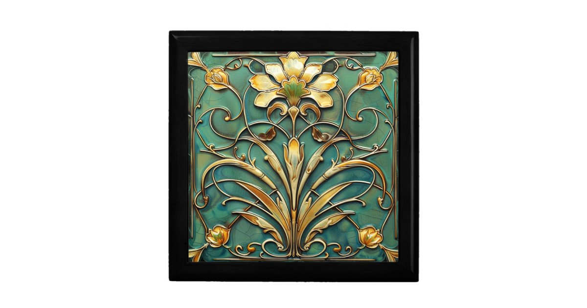 Art Deco Beautiful Lily Turquoise Green Gold Gift Box | Zazzle