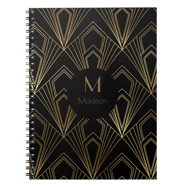 Art Deco Black and Gold Geometric Pattern Notebook | Zazzle
