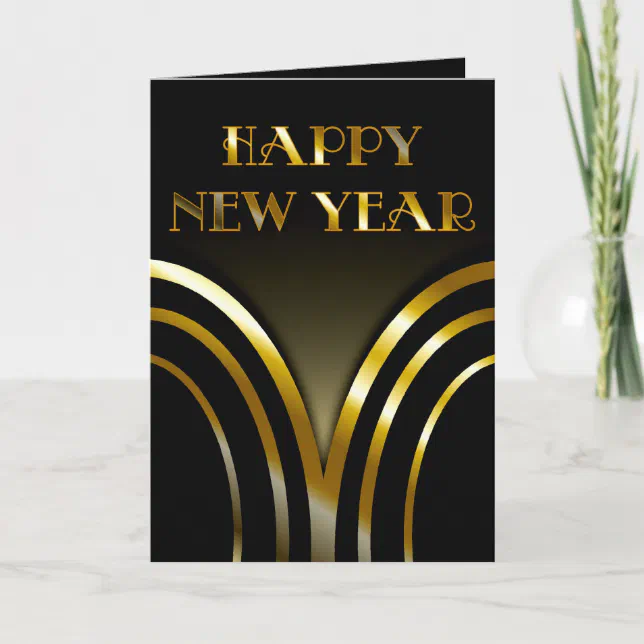 Art Deco Black and Gold New Years Card | Zazzle