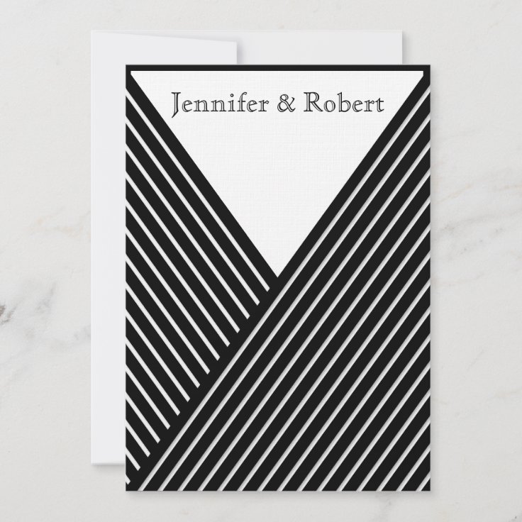 Art Deco Black and White Stripe Wedding Invitation | Zazzle