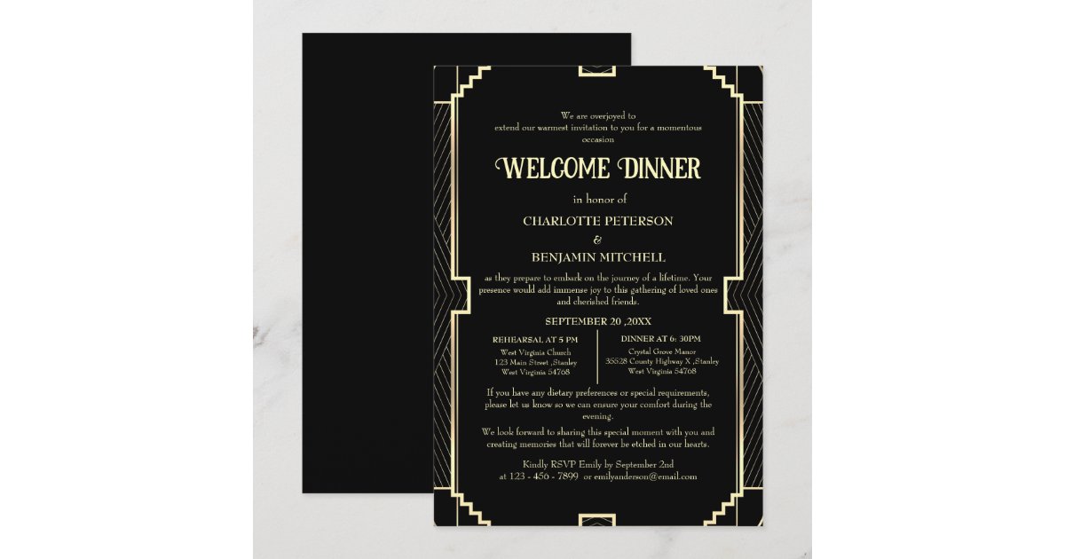 Art Deco Black Rehearsal Welcome Dinner Invitation | Zazzle